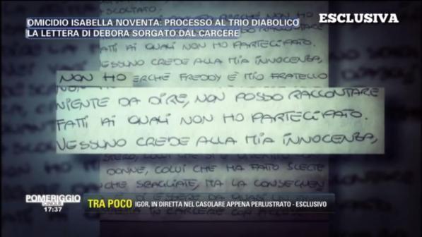 Delitto Isabella Noventa, Debora Sorgato scrive a Barbara D'Urso: "Sono ...